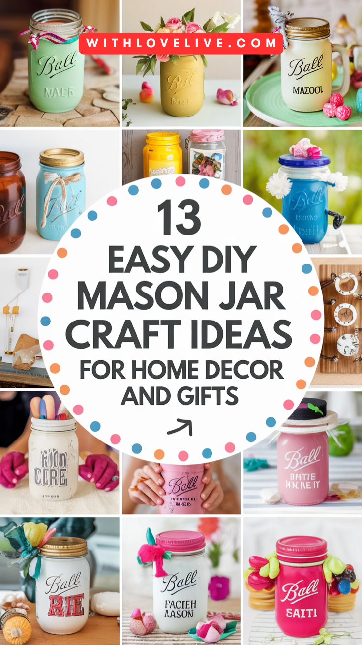 13 Easy DIY Mason Jar Craft Ideas for Home Decor and Gifts - WithLoveLive