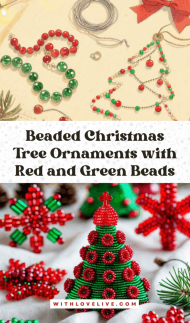 Beaded Christmas Tree Ornaments with Red and Green Glass Beads ...