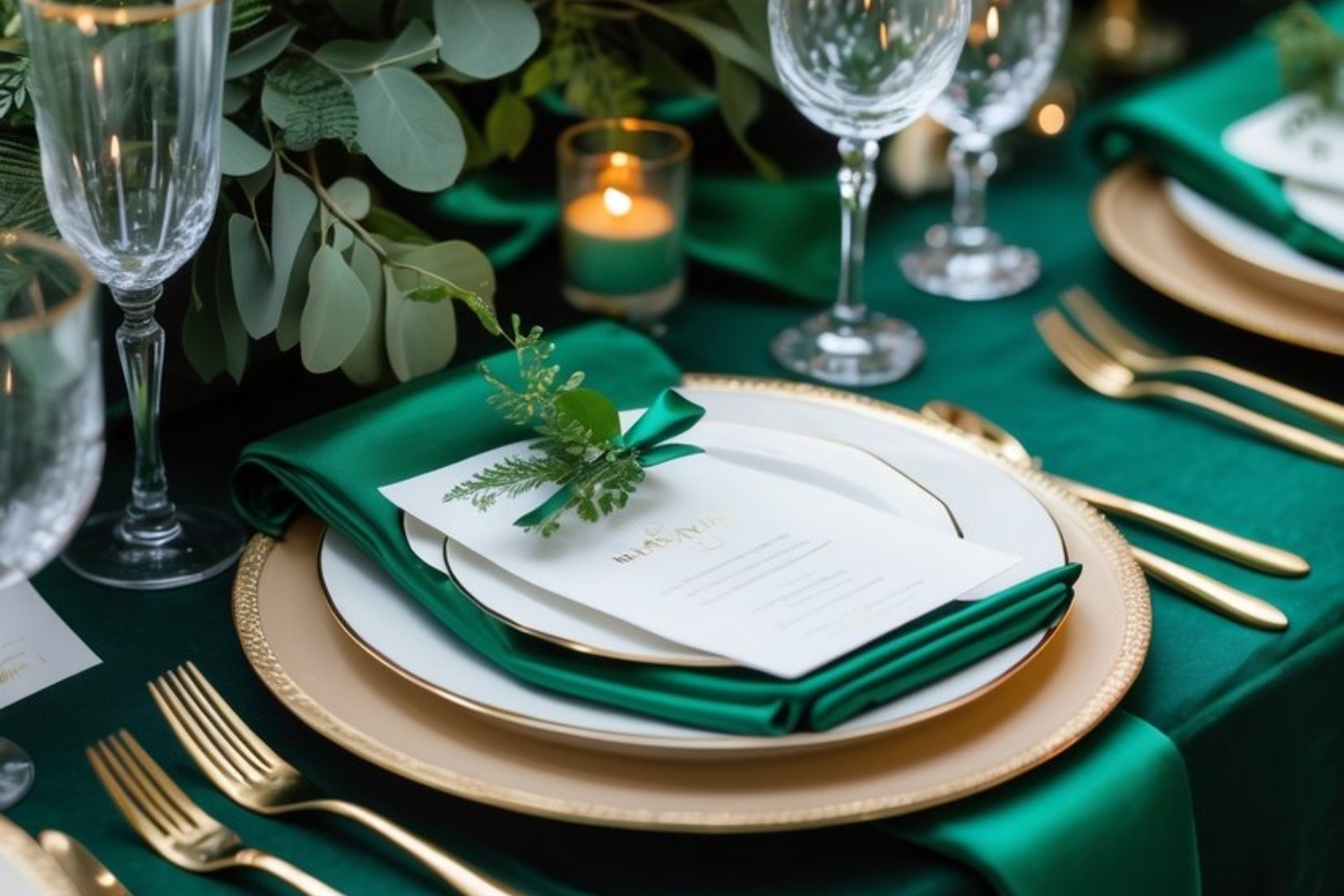 15 Timeless Emerald Green Wedding Table Setting Ideas - WithLoveLive