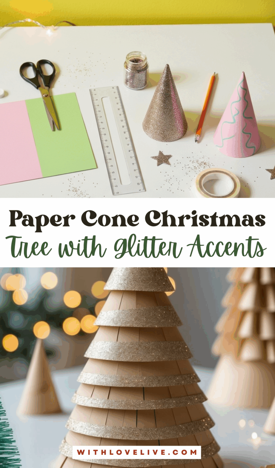 Paper Cone Christmas Tree with Glitter Accents - WithLoveLive