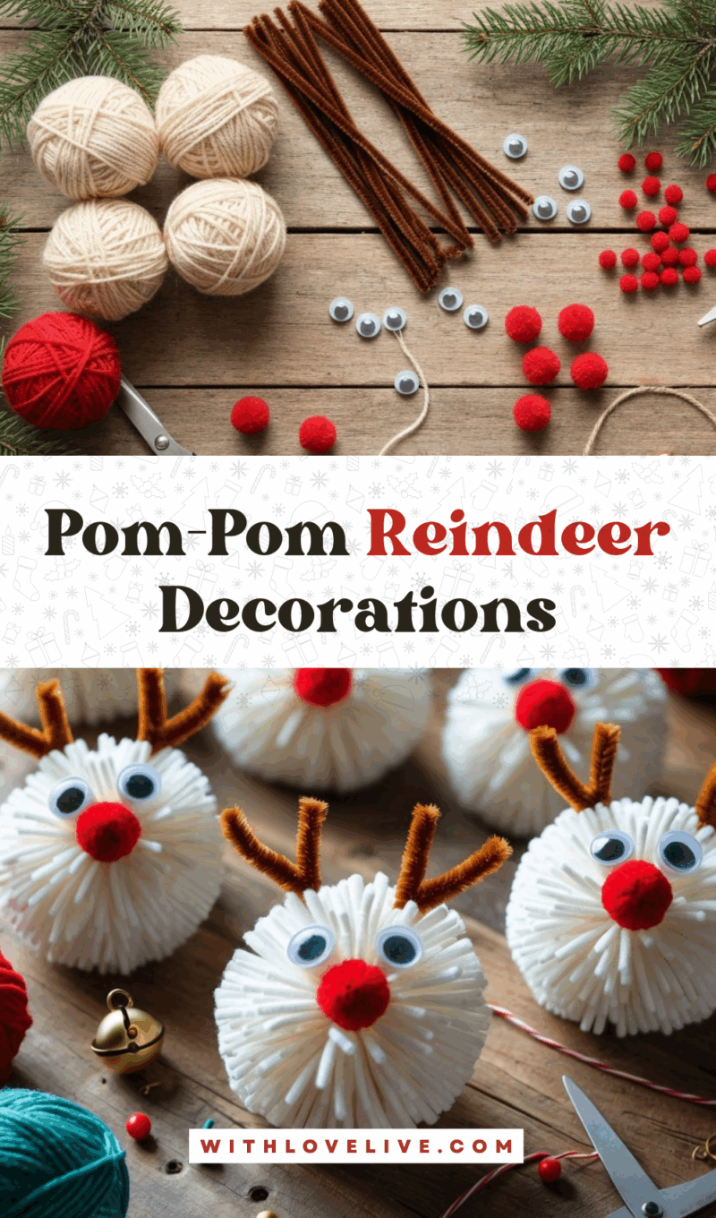 Pom-Pom Reindeer Decorations - WithLoveLive